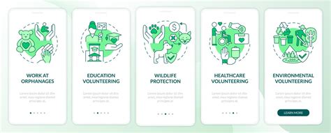 Volunteering Work Green Onboarding Mobile App Page Screen Social Aid