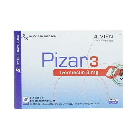 Thuốc Pizar 3mg điều Trị Bệnh Giun Chỉ Onchocerca 4 Viên
