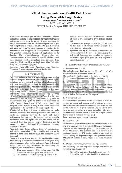 Pdf Vhdl Implementation Of 4 Bit Full Adder Using Reversible Logic Gates Dokumentips