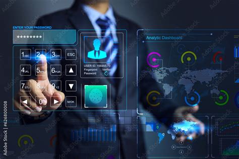 Businessman Verify Identity With Finger Scan And Enter Password 8 Digits To Access Data