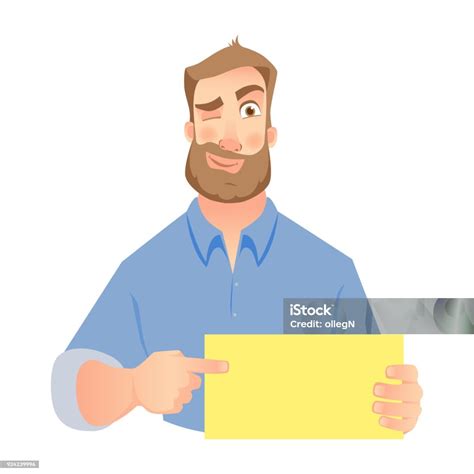 남자가 들고 빈 카드 카드를 가리키는 사업가 윙크 벡터 일러스트 레이 션 세트 가리키기에 대한 스톡 벡터 아트 및 기타 이미지 가리키기 공란 남성 Istock
