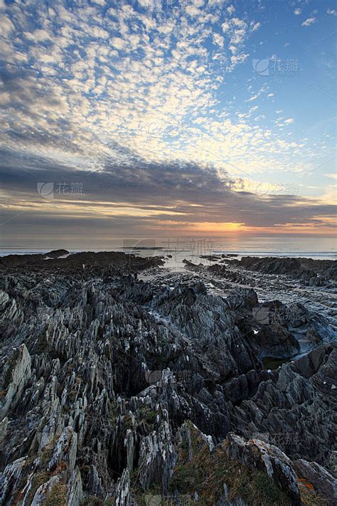 夕阳Woolacombe北德文郡海岸