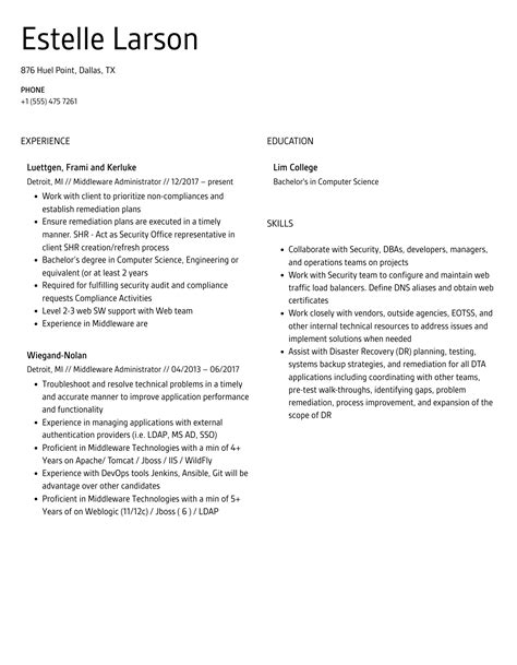 Middleware Administrator Resume Samples Velvet Jobs