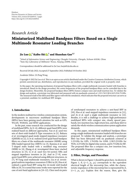 Pdf Miniaturized Multiband Bandpass Filters Based On A Single