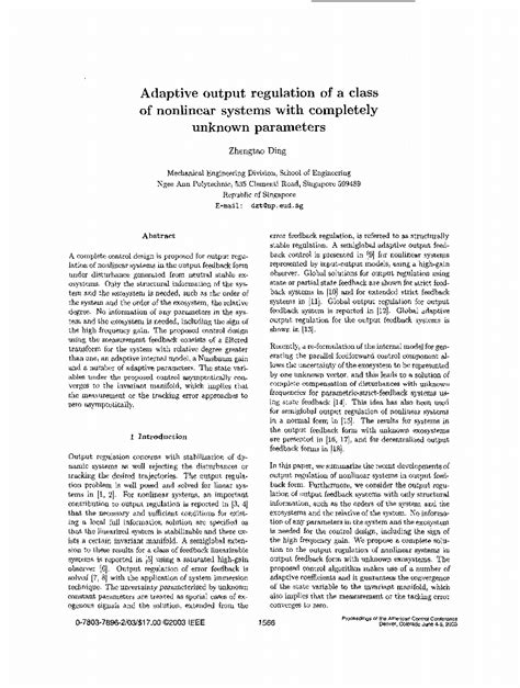 Adaptive Output Regulation Of A Class Of Nonlinear Systems With Completely Unknown Parameters