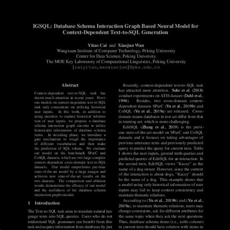 Igsql Database Schema Interaction Graph Based Neural Model For Context Dependent Text To Sql