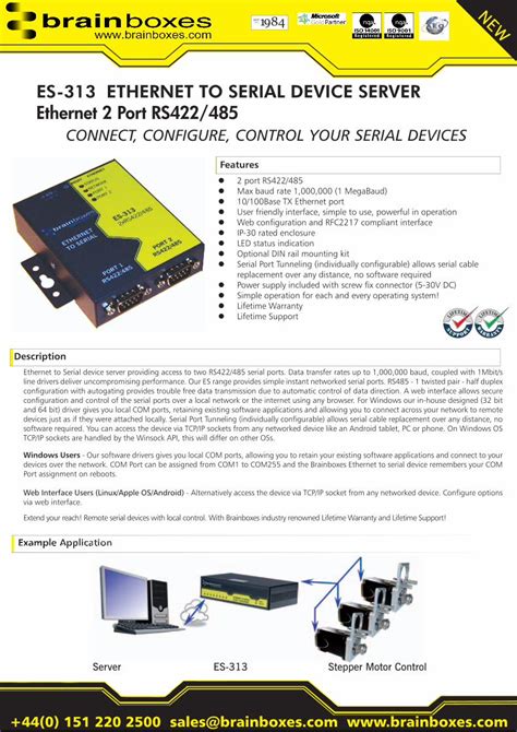 PDF 2 Port RS422 485 Ethernet To Serial Adapter ES 313 ETHERNET TO SERIAL DEVICE SERVER