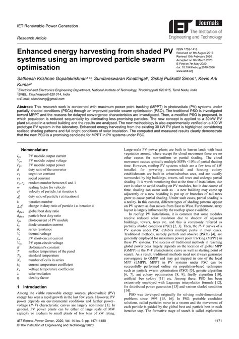 Enhanced Energy Harvesting From Shaded Pv Systems Using An Improved