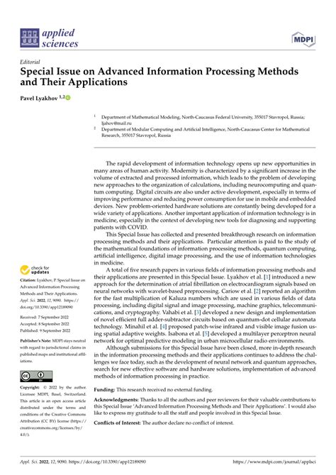 Pdf Special Issue On Advanced Information Processing Methods And Their Applications