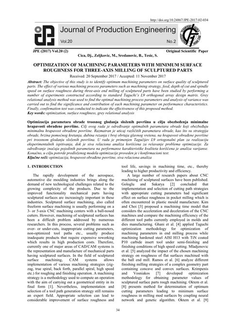 pdf optimization of machining parameters with minimum surface