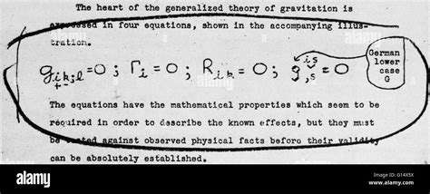 The Four Equations Associated With Albert Einsteins Theory Of Gravity A Theory Crucial To