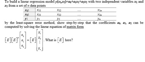 Solved To Build A Linear Regression Model Y X1 X2 A0