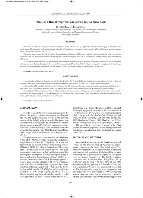 Pdf Effects Of Different Crop Years And Sowing Date On Maize Yield