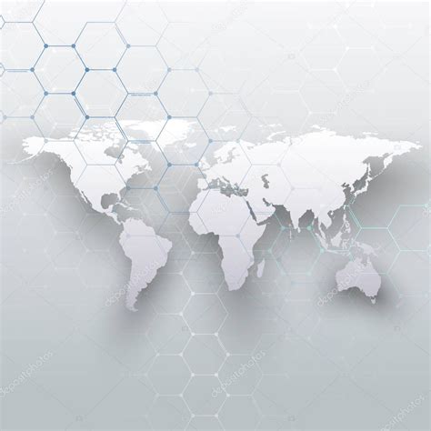 World Map Connecting Lines And Dots On Gray Color Background