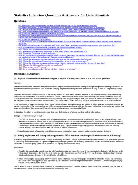 Statistics Interview Questions And Answers For Data Scientists Pdf