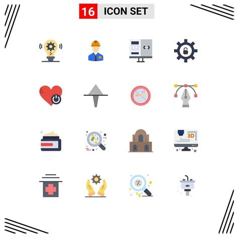 Stock Vector Icon Pack Of 16 Line Signs And Symbols For Settings Protection Labour Development