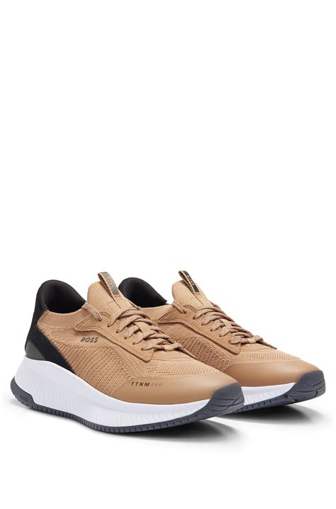 Boss Sock Trainers With Knitted Upper And Fishbone Sole In Brown For Men Lyst Uk