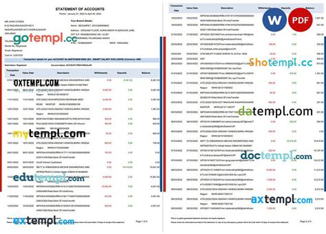 Doctempl India Hdfc Bank Statement Word And Pdf Template 5 Pages Page 1