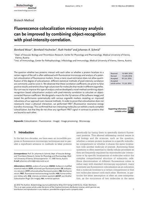 Pdf Fluorescence Colocalization Microscopy Analysis Can Be Improved By Combining Object