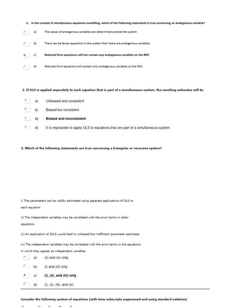 B Finals Econometrics Ii Mcqs Pdf Ordinary Least Squares Statistical Theory