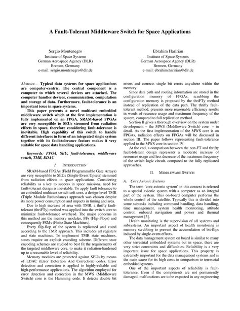 Pdf A Fault Tolerant Middleware Switch For Space Applications
