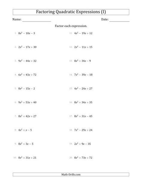 Factoring Quadratic Expressions With Positive A Coefficients Up To 9 I