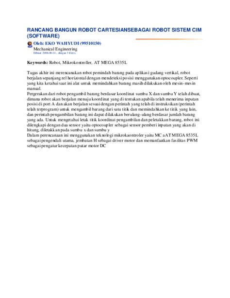Pdf Rancang Bangun Robot Cartesian Sebagai Robot Sistem Cim Software