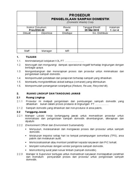 Sop Pengelolaan Sampah Domestik Domestik Waste Pdf
