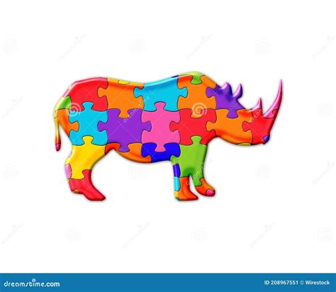 Isolated Illustration Of A Rhino Consisting Of Colorful Puzzle Pieces On White Background Stock Isolated Illustration Of A Rhino Consisting Of Colorful Puzzle Pieces On White Background Stock