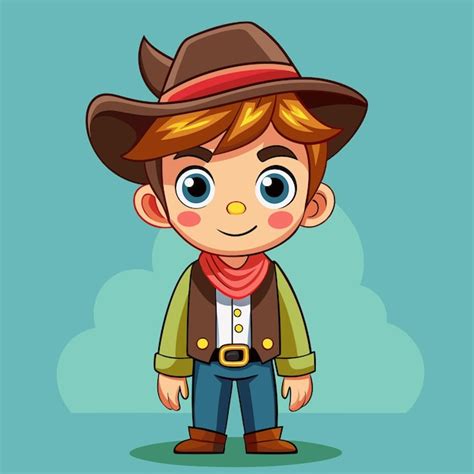 Ковбойский костюм мальчика мультфильма Векторная иллюстрация Премиум Ai сгенерированный вектор
