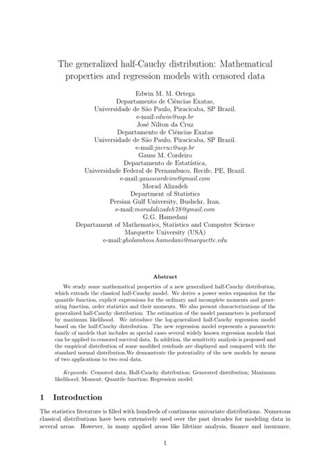 Pdf The Generalized Half Cauchy Distribution Mathematical Properties And Regression Models