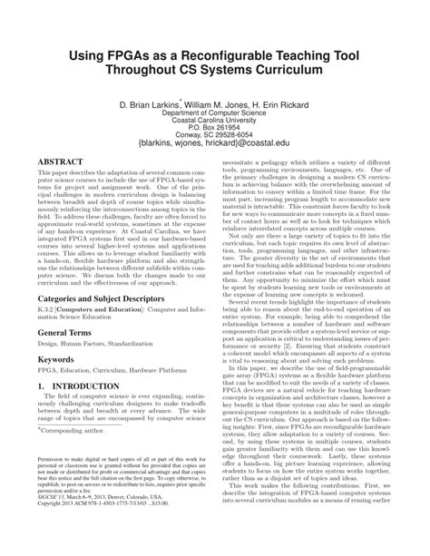 Pdf Using Fpgas As A Reconfigurable Teaching Tool Throughout Cs