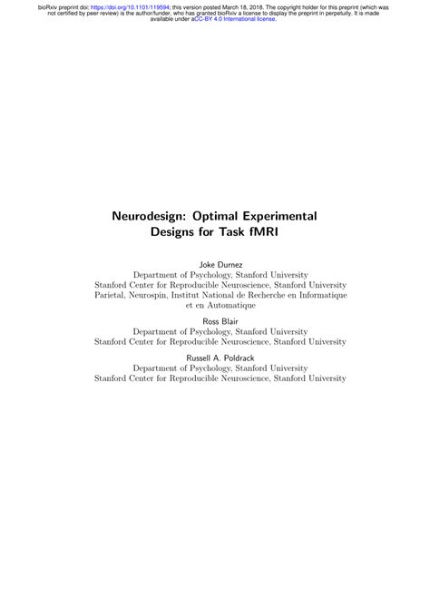 pdf neurodesign optimal experimental designs for task fmri