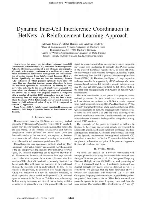 Pdf Dynamic Inter Cell Interference Coordination In Hetnets A Reinforcement Learning Approach