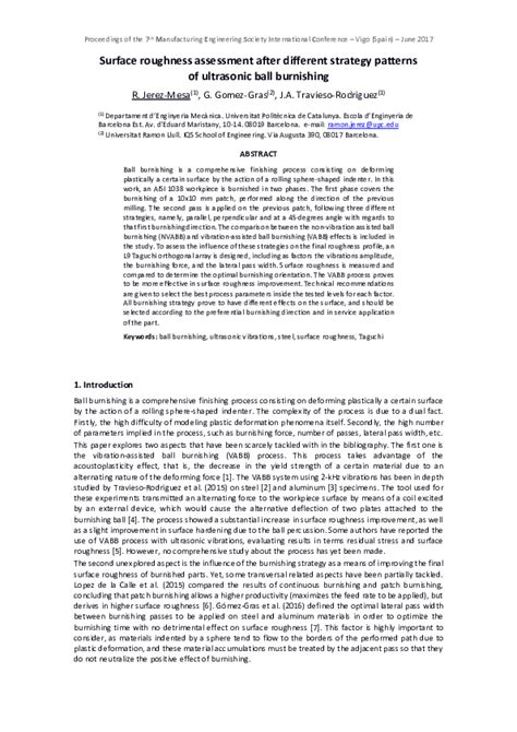 Pdf Surface Roughness Assessment After Different Strategy Patterns Of Ultrasonic Ball Burnishing