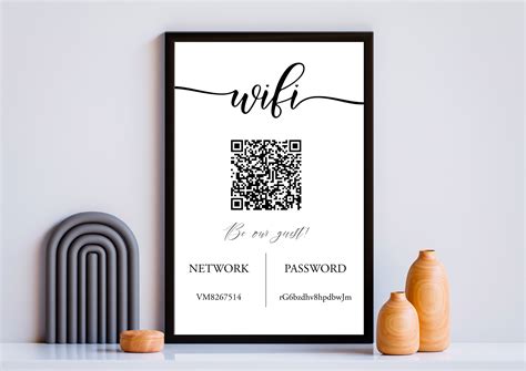 minimalist wifi sign with qr code digital download personalisable wifi sign for home air bnb