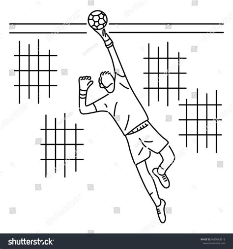 Jumping Football Goalkeeper Catches The Ball Soccer Player Line Art