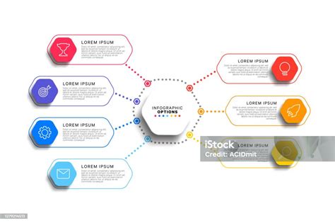 7 단계 흰색 배경에 현실적인 육각적 요소와 인포 그래픽 템플릿을 단계 비즈니스 프로세스 다이어그램 회사 프리젠 테이션 슬라이드 템플릿 최신 벡터 정보 그래픽 레이아웃