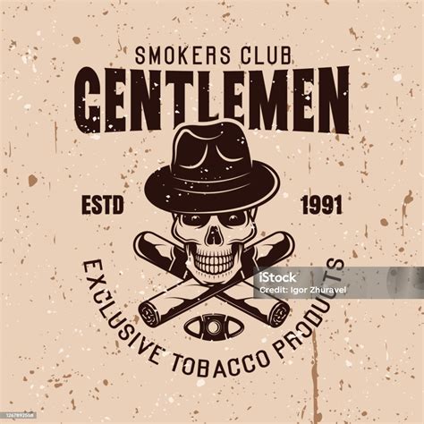 모자와 두 교차 시가와 신사 흡연자 클럽 벡터 빈티지 엠블럼 깡패에 대한 스톡 벡터 아트 및 기타 이미지 깡패 니코틴