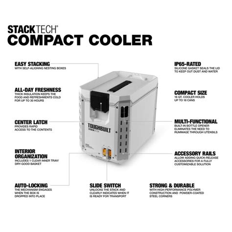 Toughbuilt Stacktech Compact White 16 Quart Insulated Chest Cooler In The Portable Coolers