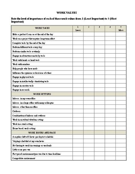 Values Inventory Worksheet Life Values Worksheets Self Improvement