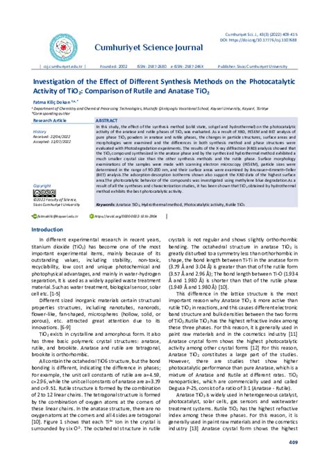 Pdf Investigation Of The Effect Of Different Synthesis Methods On The Photocatalytic Activity