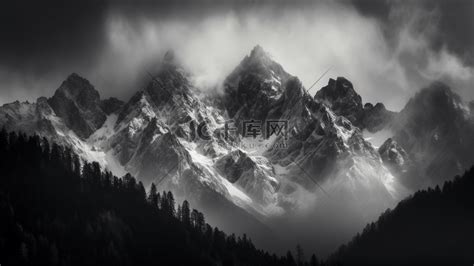 白天白天下的黑白群山高清摄影大图 千库网