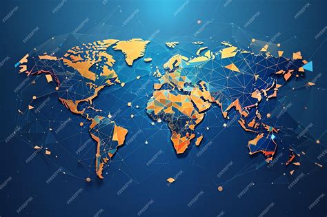 premium photo polygon world map with blockchain technology peer to