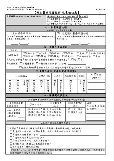 試辦表單說明 預立醫療照護諮商 ACP 試辦醫院諮商團隊網站