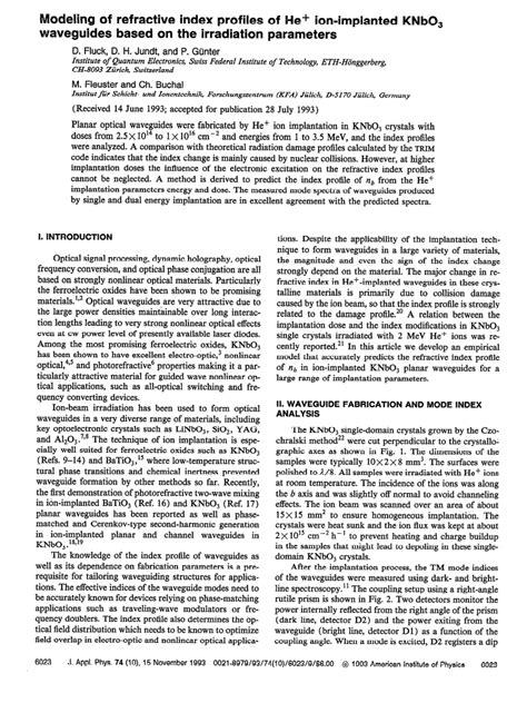 Pdf Modeling Of Refractive Index Profiles Of He Ion‐implanted Knbo3