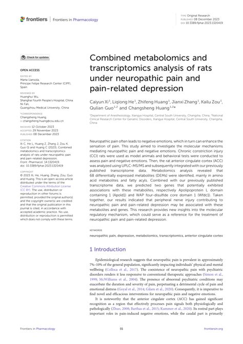 Pdf Combined Metabolomics And Transcriptomics Analysis Of Rats Under