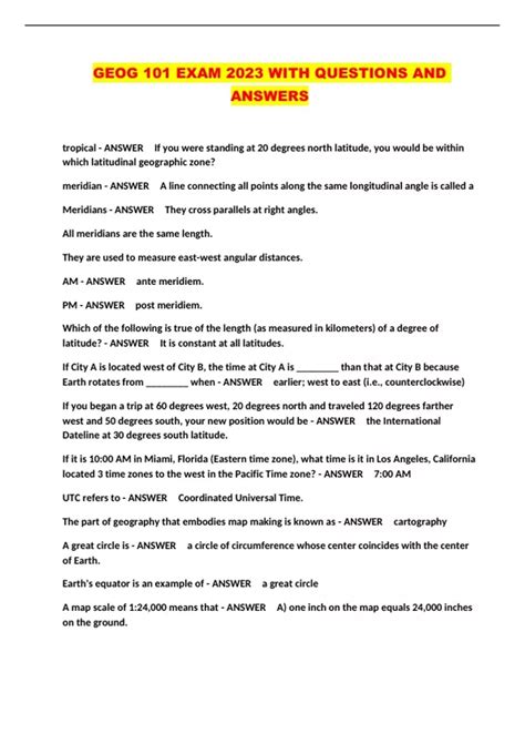 Geog 101 Exam 2023 With Questions And Answers Geog 101 Stuvia Us