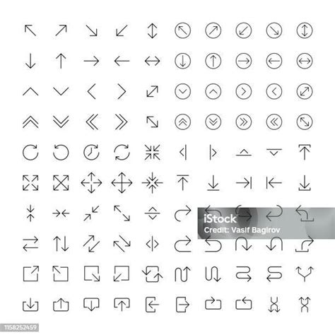 100 선 아이콘 세트 화살표 Ui 디자인을 위한 라이트 버전입니다 벡터 아이콘 세트 개념 기호에 대한 스톡 벡터 아트 및 기타 이미지 Istock