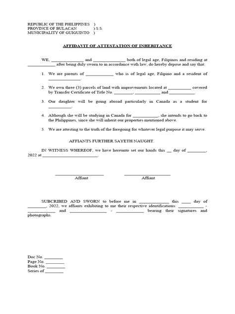 Affidavit Of Attestation Of Inheritance Pdf